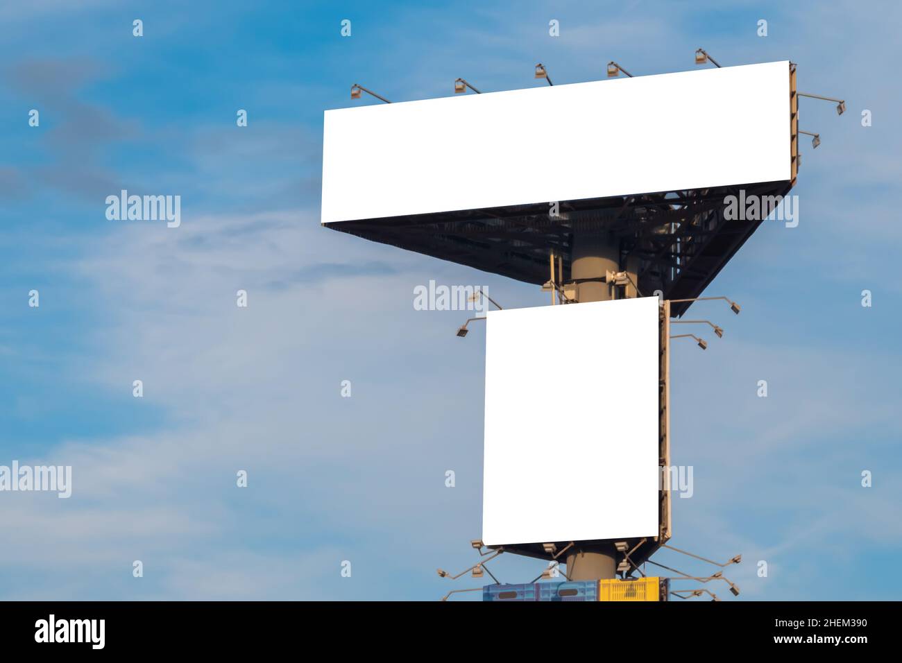 Two blank white billboards against blue sky Stock Photo - Alamy
