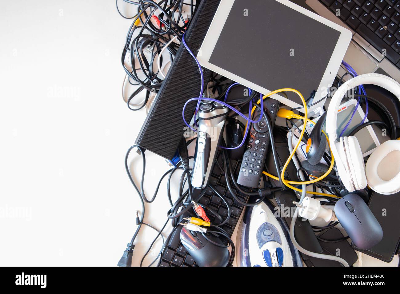 Old computers, digital tablets, mobile phones, many used electronic ...