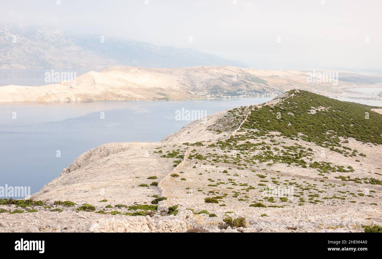 View of Velebit mountain range as seen from Crkva sv. Vid lookout, Pag ...