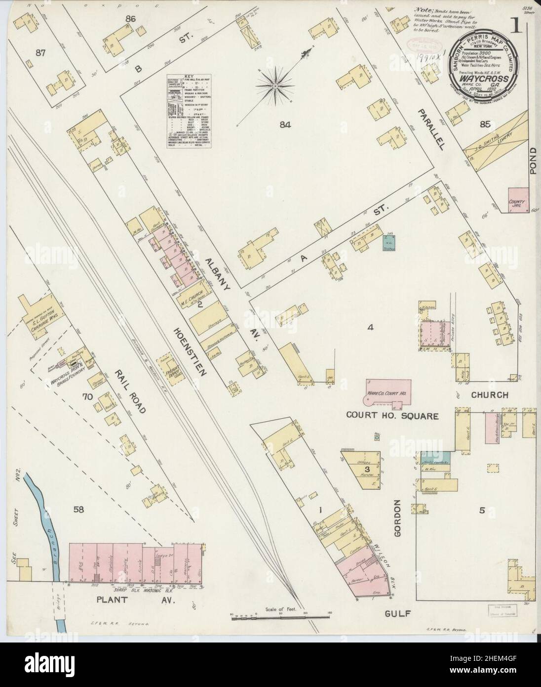 Sanborn Fire Insurance Map from Waycross, Ware County, Georgia Stock ...