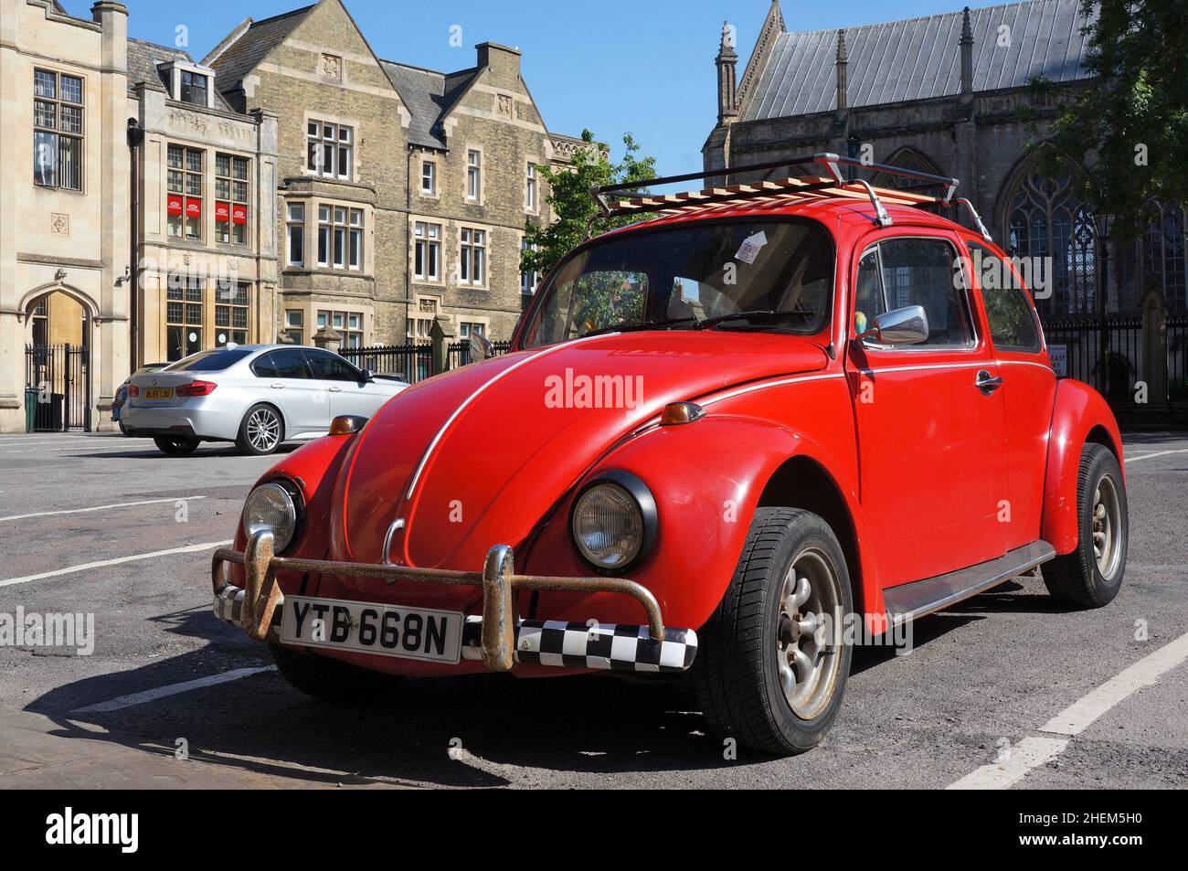 Red original Volkswagen beetle in a carpark in BOSTON Lincolnshire ...