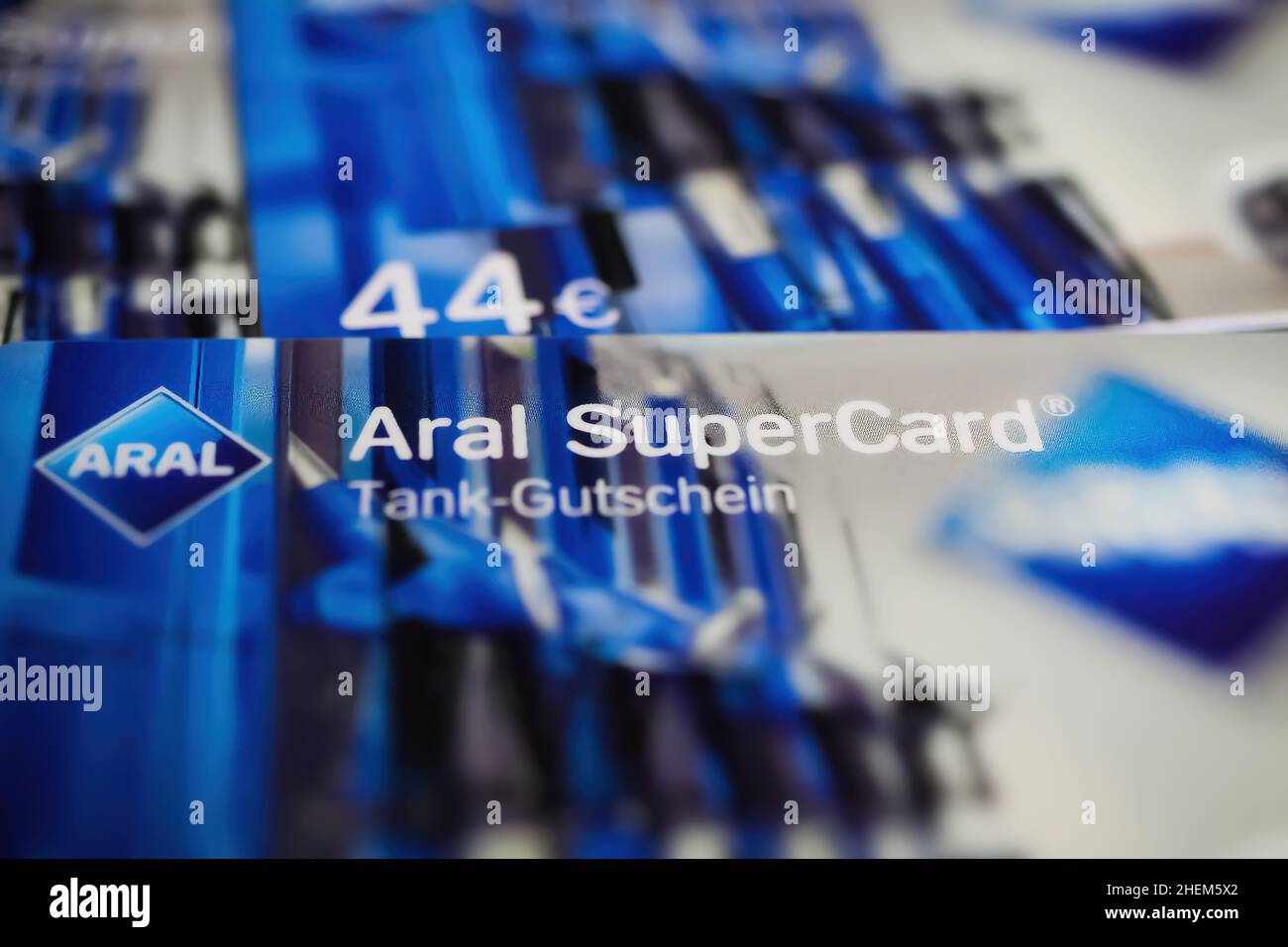 Viersen, Germany - December 9. 2021: Closeup of Aral supercard 44 Euro ...