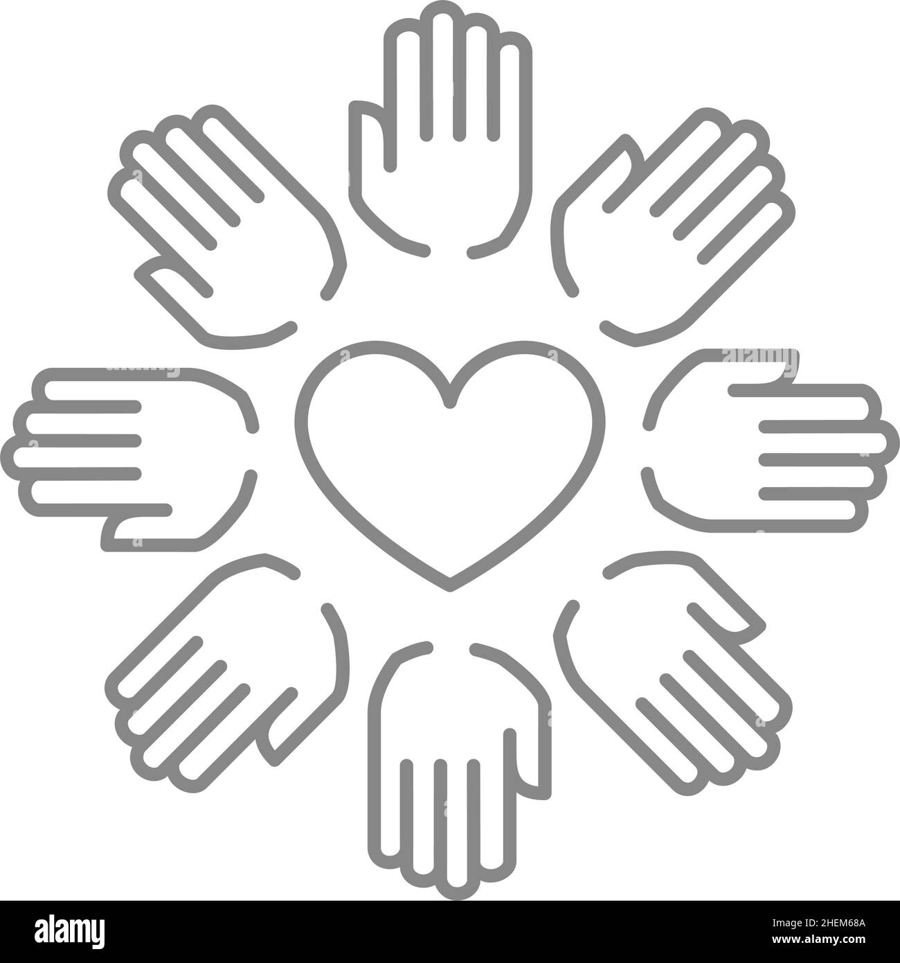 Hands circle with heart line icon. Charity organization, donation, team ...