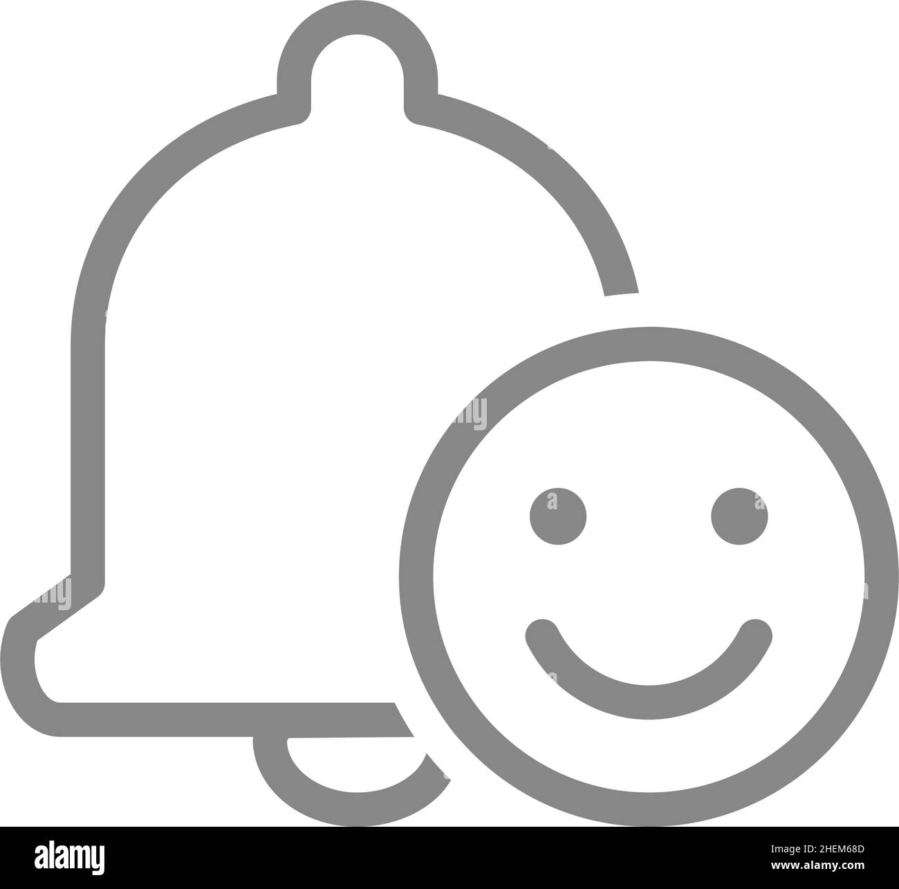 Notification bell with happy face line icon. Inbox message, message ...