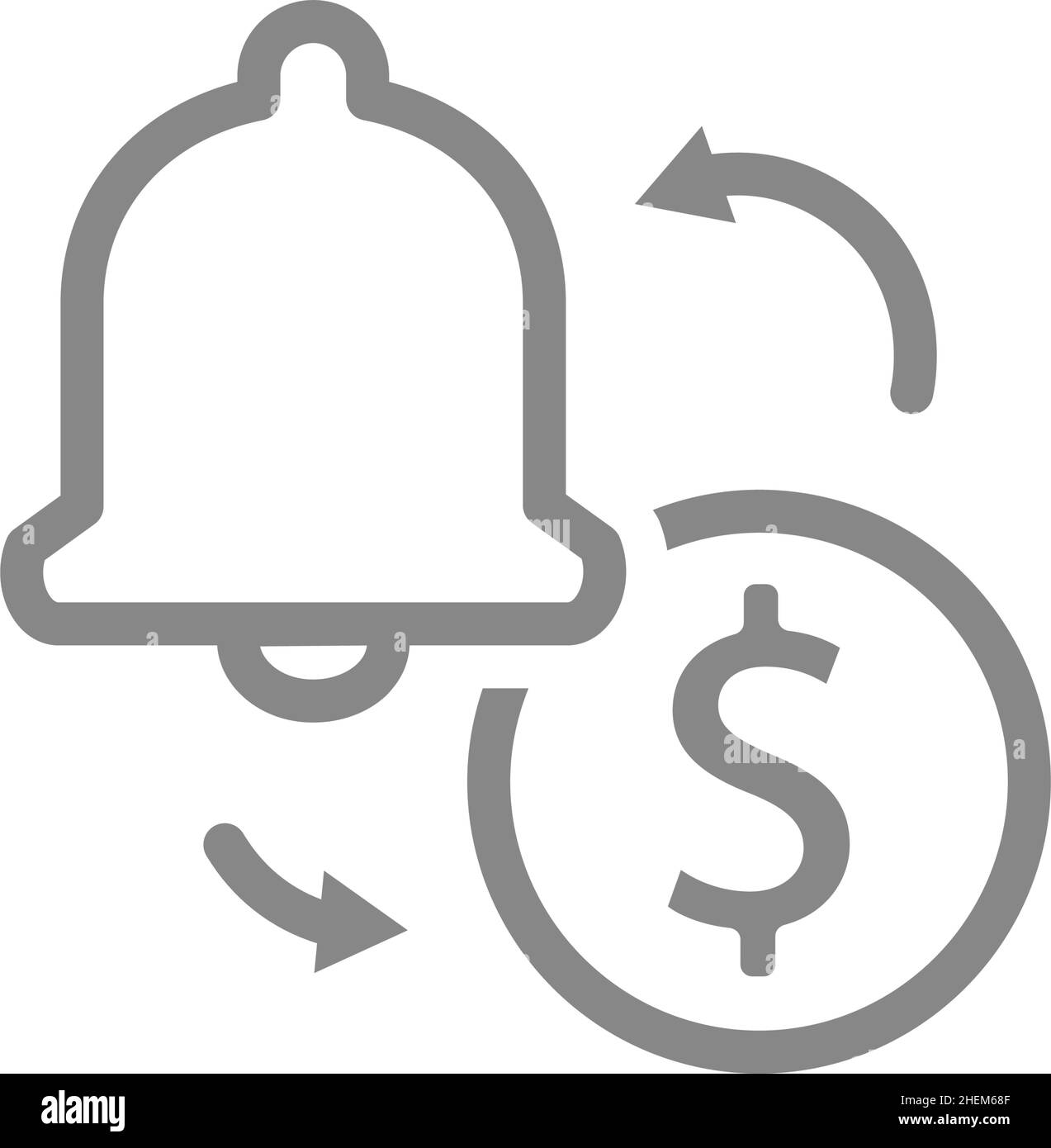 Exchange of a notification bell for a coin line icon. Message bell ...