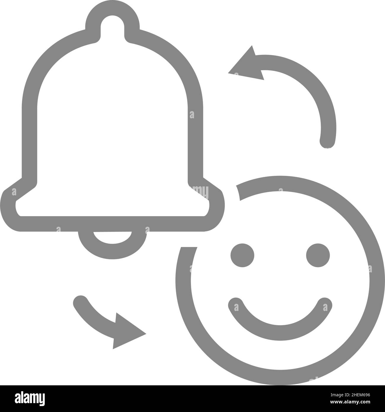 Exchange of a notification bell for a happy face line icon. Message bell, inbox message symbol ...