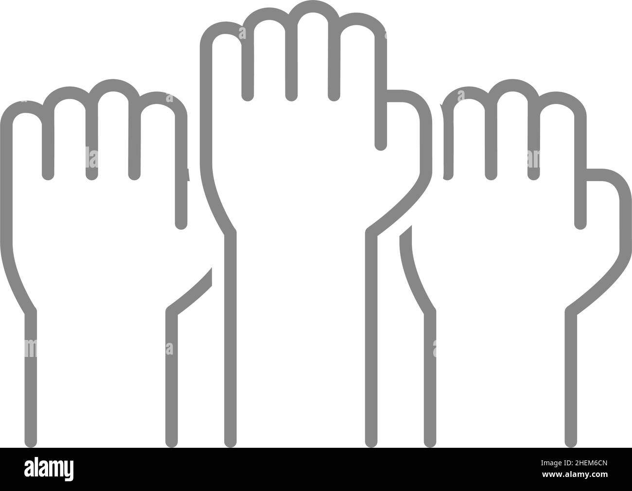 Teamwork line icon. Three raised fists, cooperation symbol Stock Vector ...
