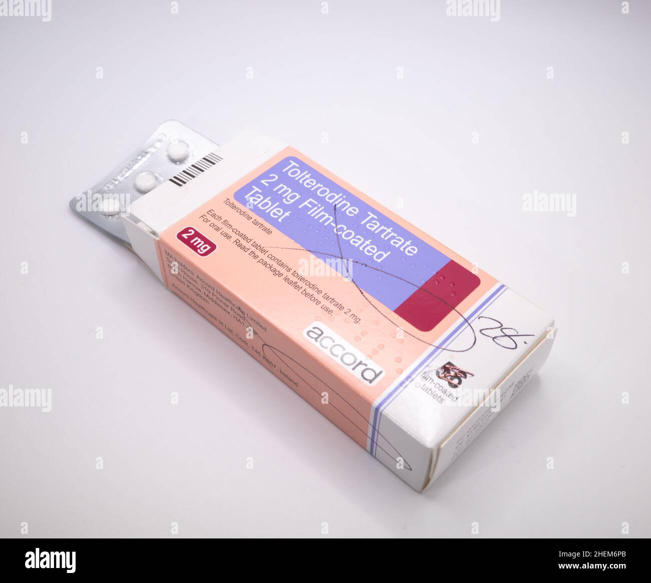 Norwich, Norfolk, UK – January 2022. A box of Tolterodine Tartrate ...