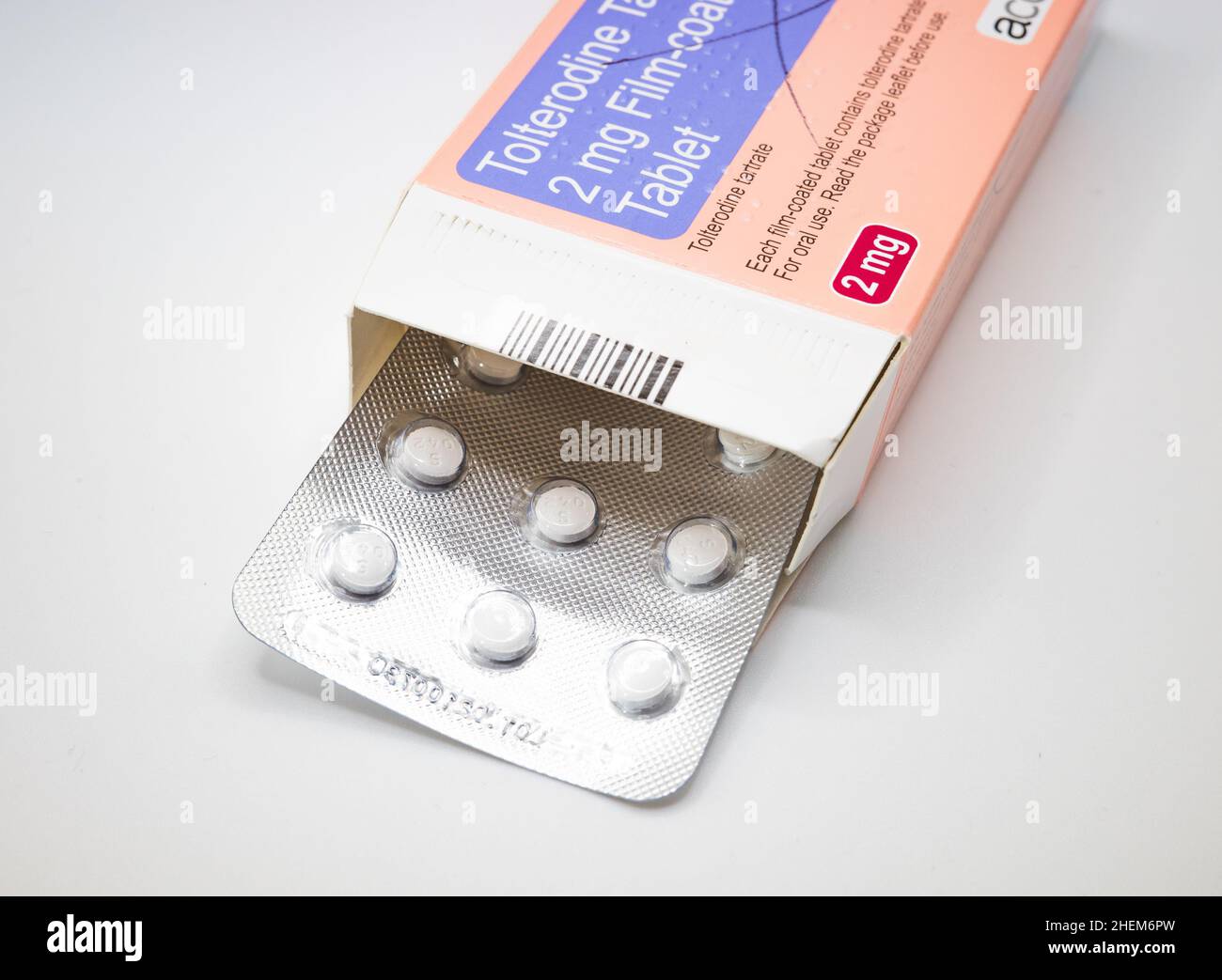 Norwich, Norfolk, UK – January 2022. A box of Tolterodine Tartrate ...