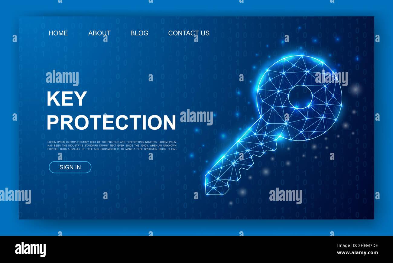 3d Key polygonal website template. Security design illustration concept ...