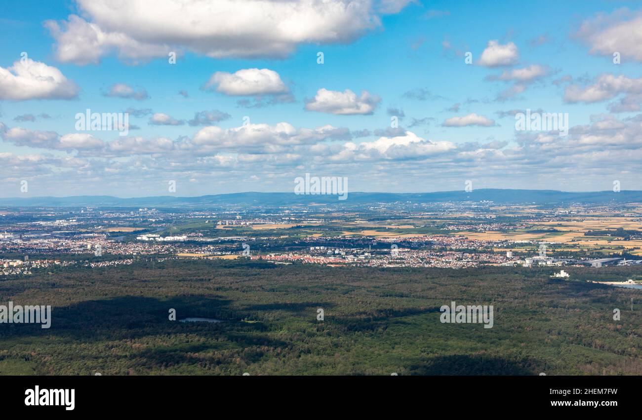 aerial view to city of Raunheim and Kelsterbach at river Main in ...