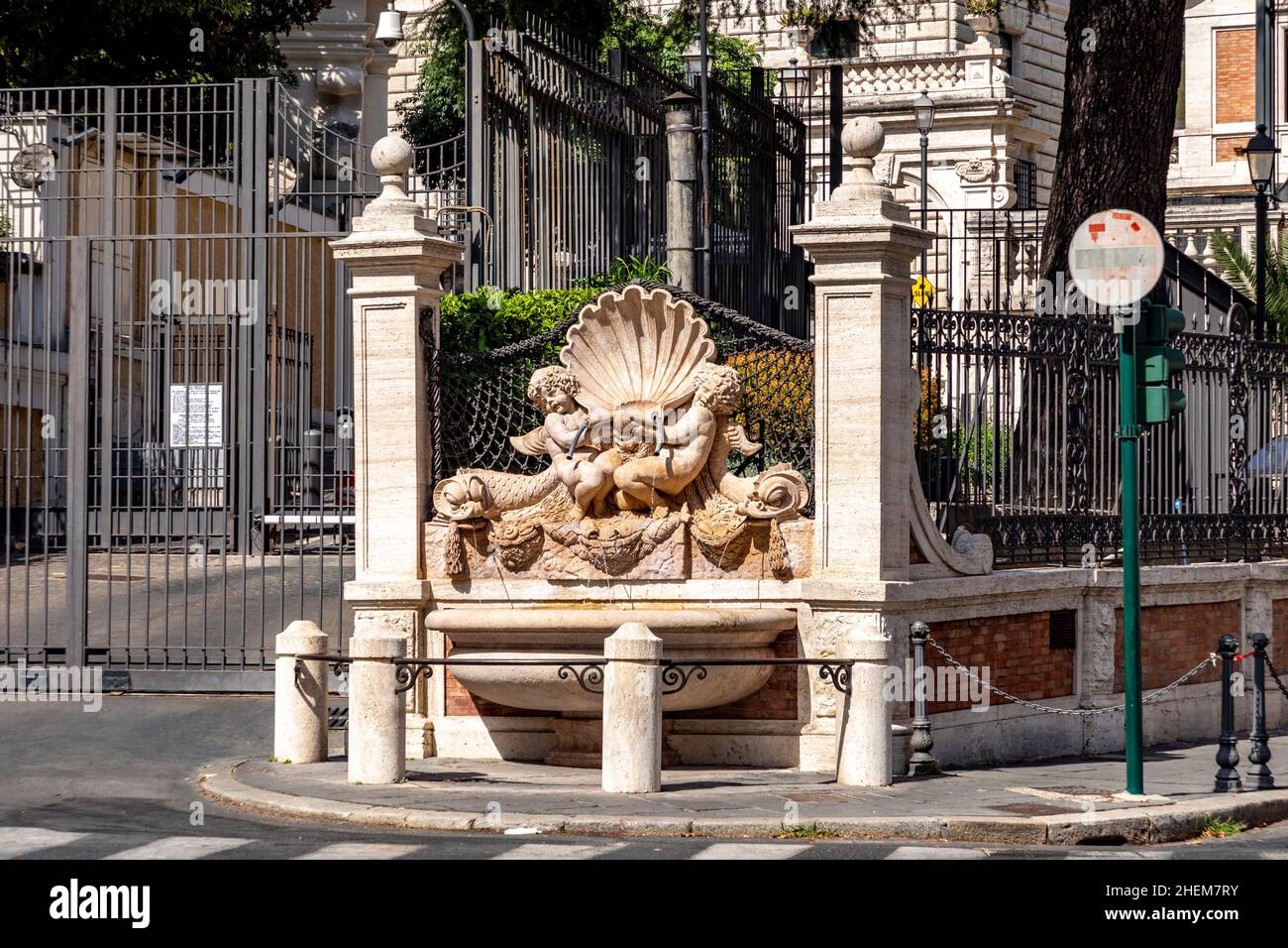 fountain with shell at the american embassy in Rome, Italy Stock Photo ...