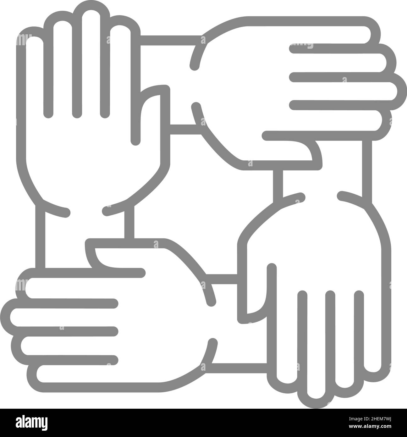Four united hands line icon. Togetherness, team work symbol Stock ...