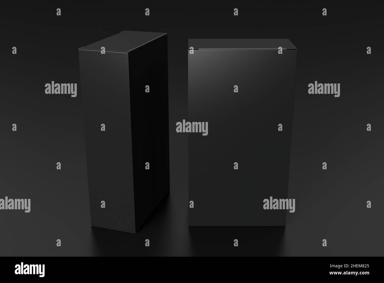 Gift box mock up: two tall and wide black boxes on black background ...