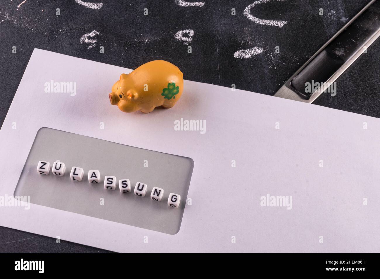 Admission lucky pig question mark Stock Photo - Alamy