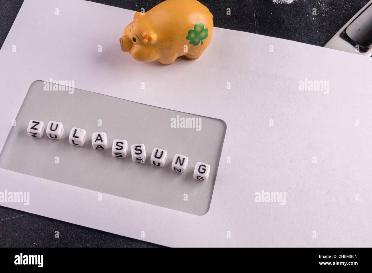 Admission lucky pig question mark Stock Photo - Alamy