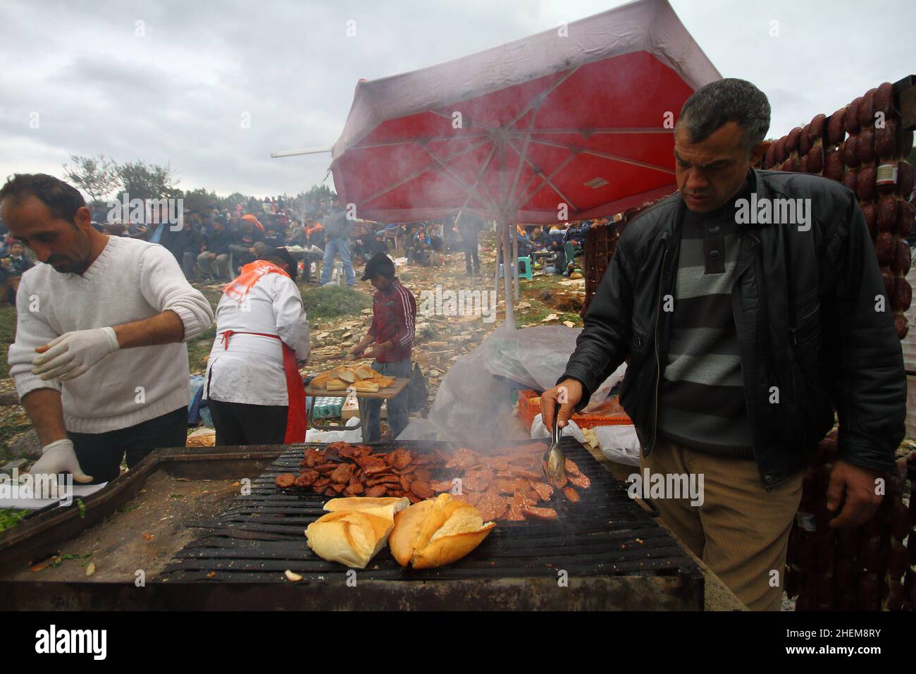 Bodrum, Turkey - 03 January 2016: Traditional camel wrestling is very ...