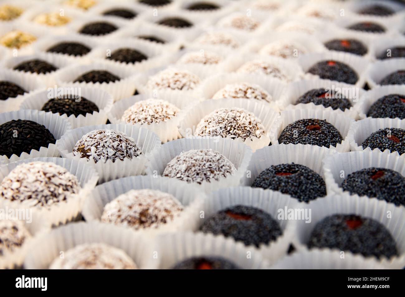 Sweets made from natural ingredients handmade. Candies in papers array ...