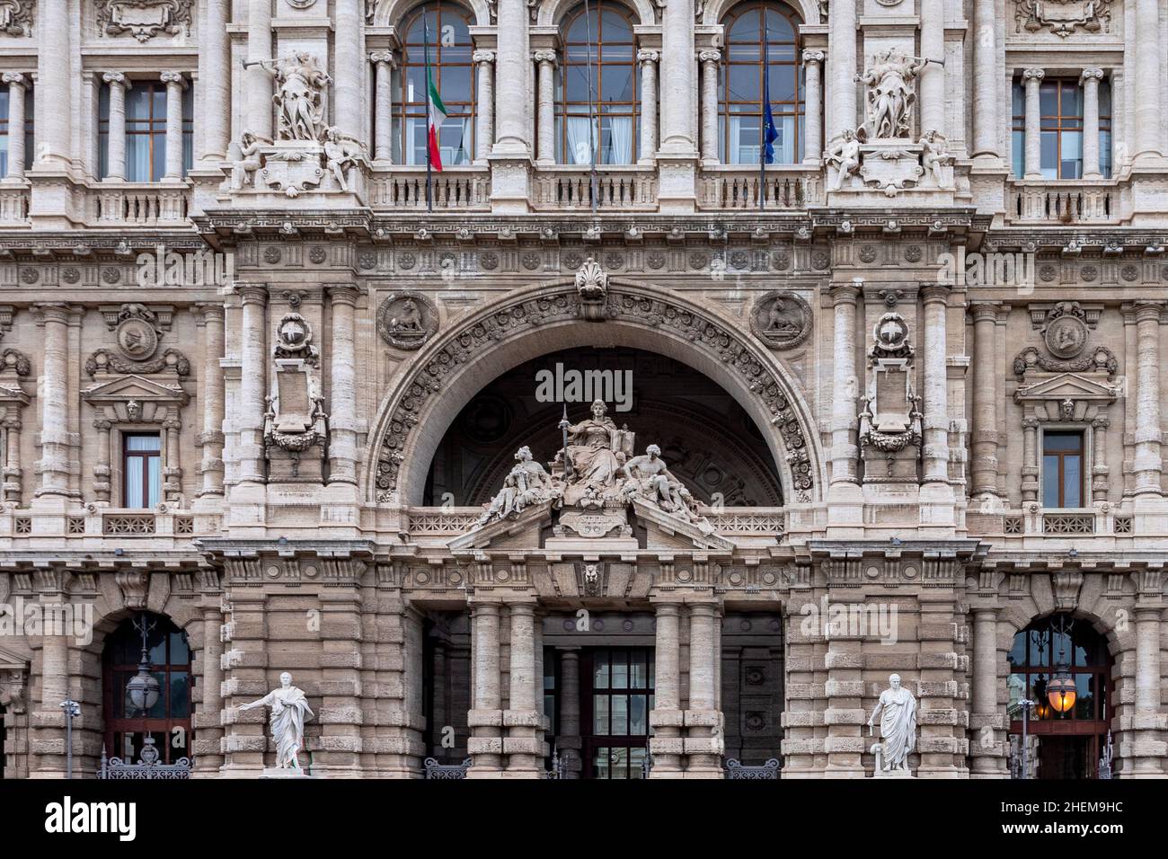 detail of facade of court building in Rome with lady Justice as ...