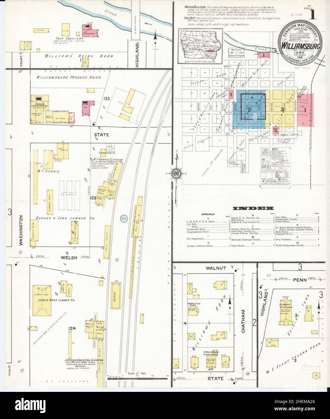 Sanborn Fire Insurance Map from Williamsburg, Iowa County, Iowa Stock ...