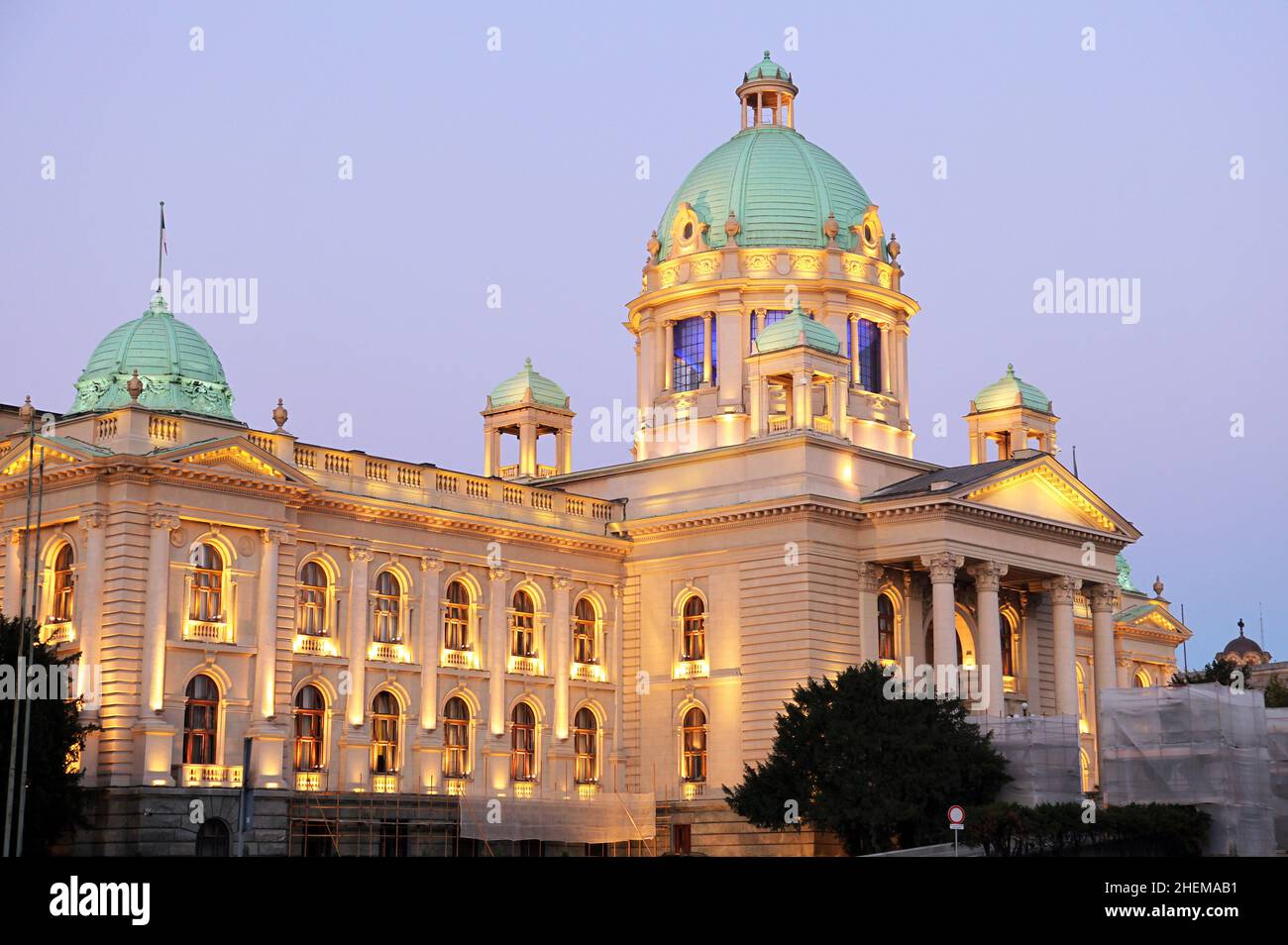 Serbian Parliament Building at night in Belgrade, Serbia. Belgrade is ...