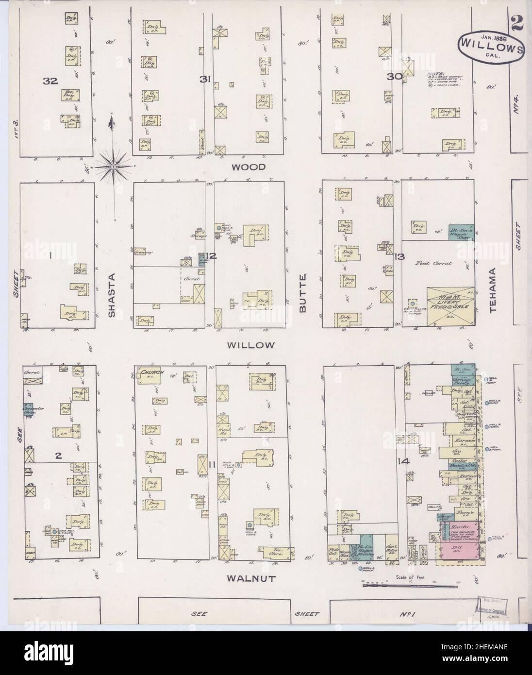 Sanborn Fire Insurance Map from Willows, Glenn County, California Stock ...