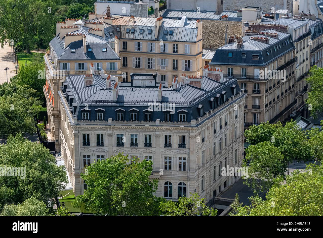 Paris, luxury Haussmann facades and roofs in a attractive area of the ...