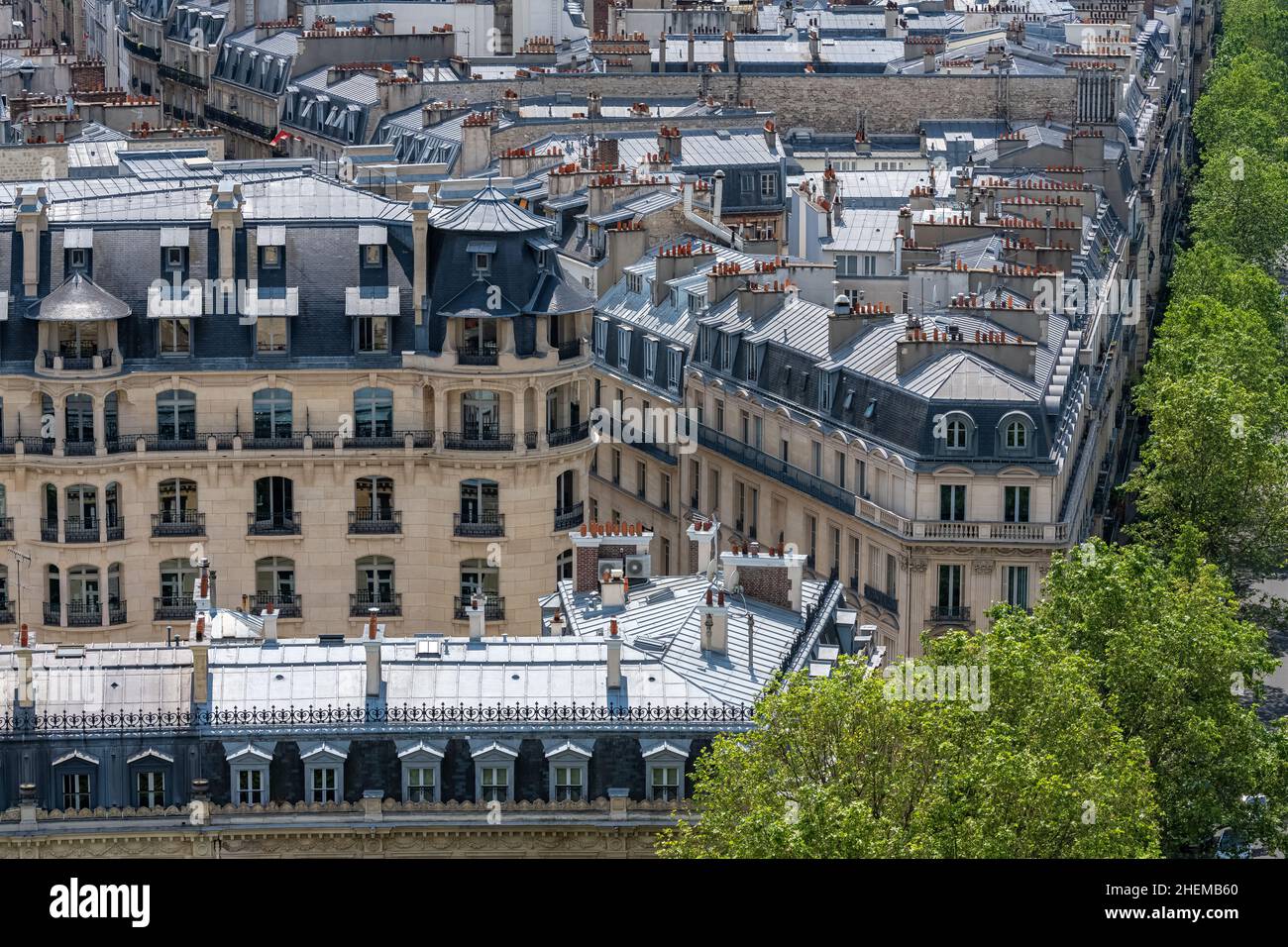 Paris, luxury Haussmann facades and roofs in a attractive area of the ...