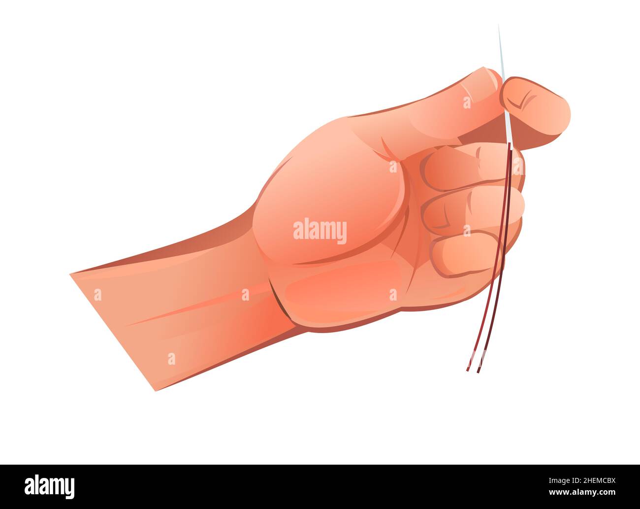 Left hand with needle and thread for sewing. Oobject isolated on white ...