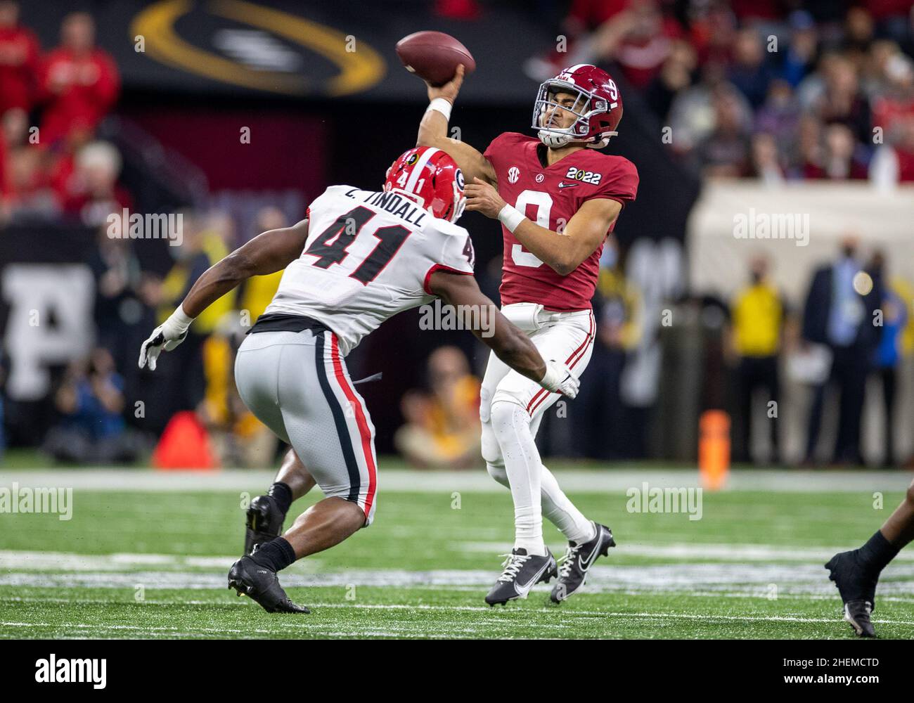 January 10, 2022: Alabama quarterback Bryce Young (9) passes the ball ...