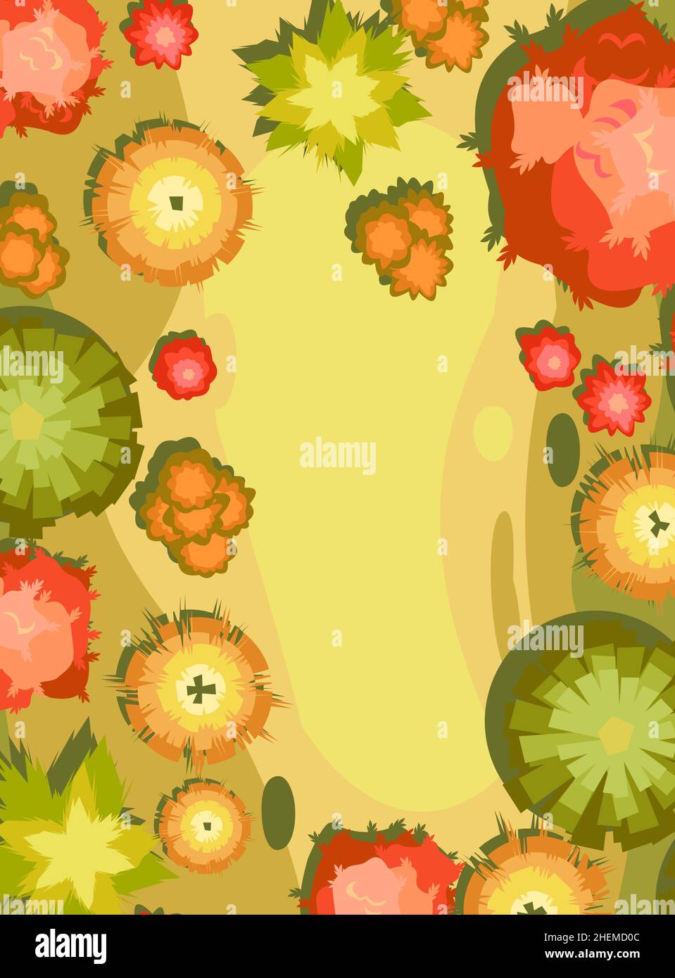 Autumn landscape top view. Scene with yellow and orange trees and ...