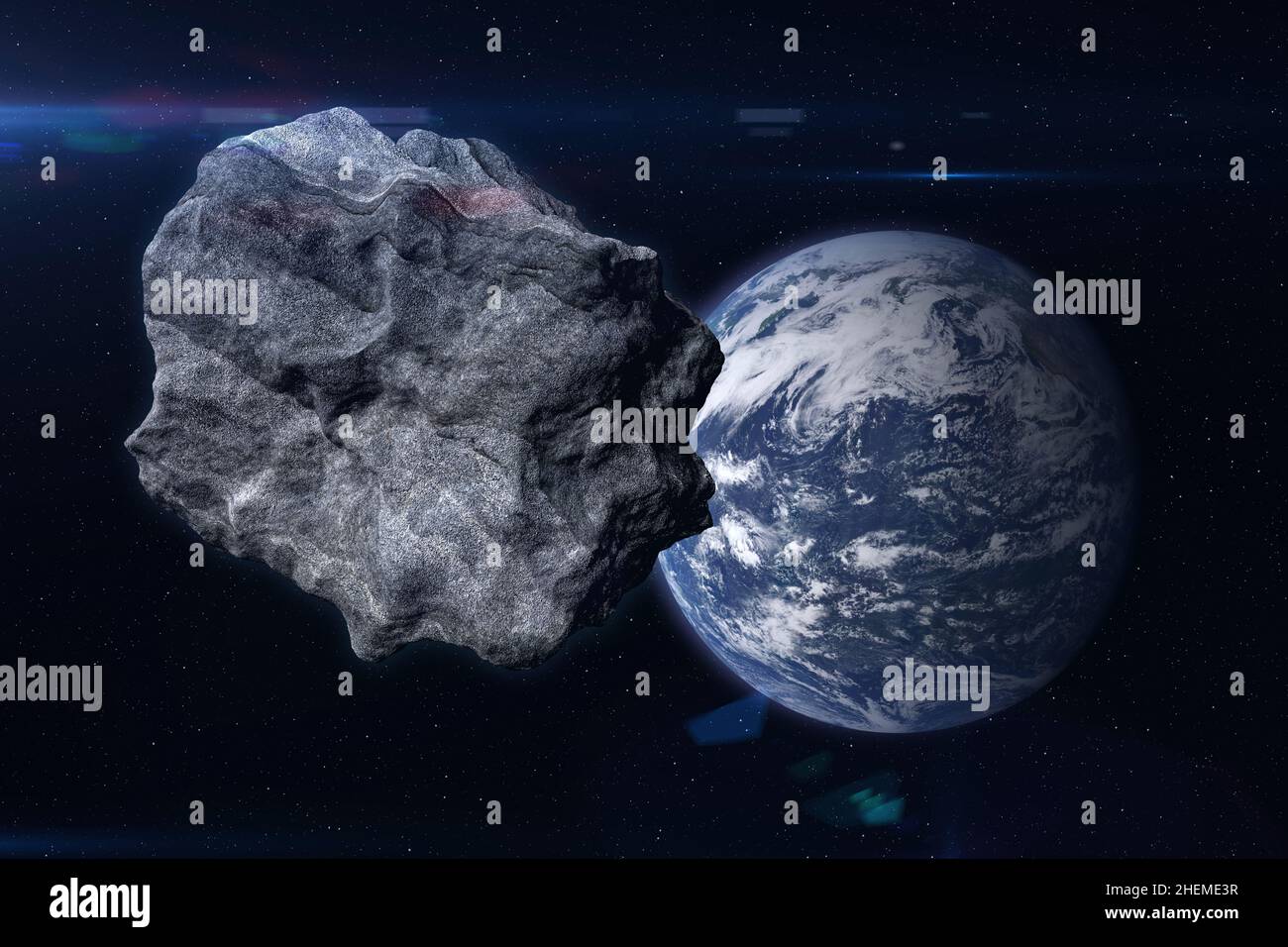 Planet Earth and big asteroid in the space. Asteroid in outer space ...