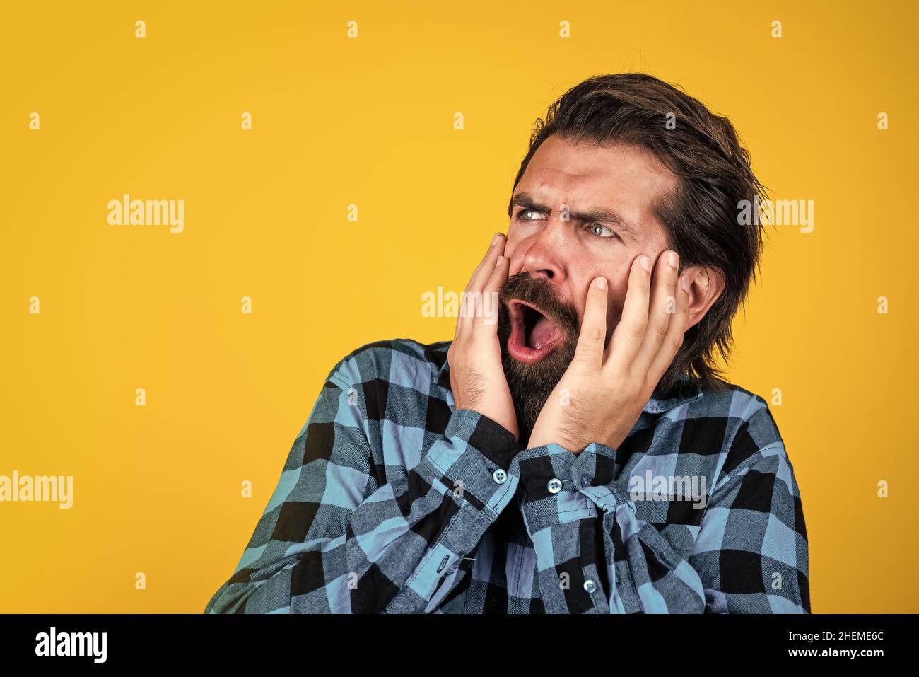 unshaven shocked guy feel surprise about something, human emotions ...