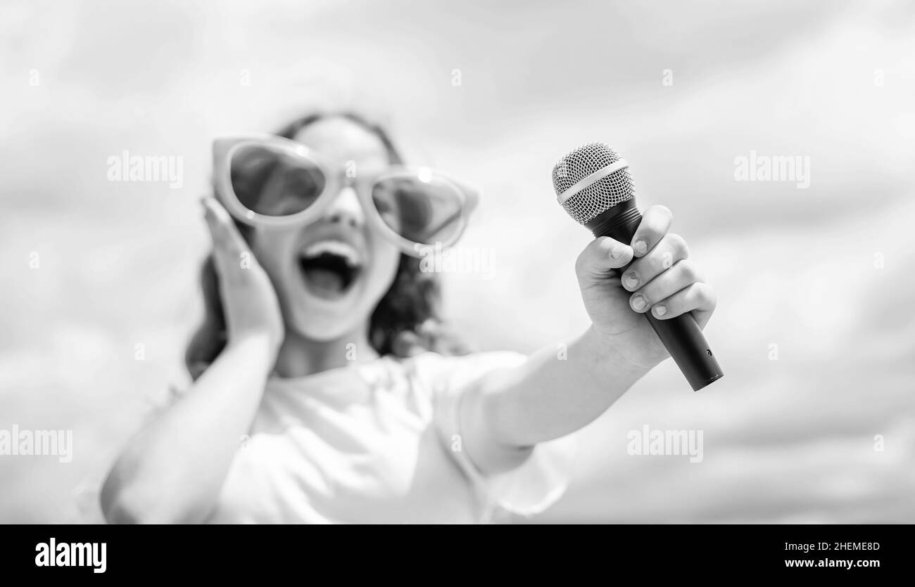 Face the music happy childhood. happy girl enjoy the moment. Have Fun ...