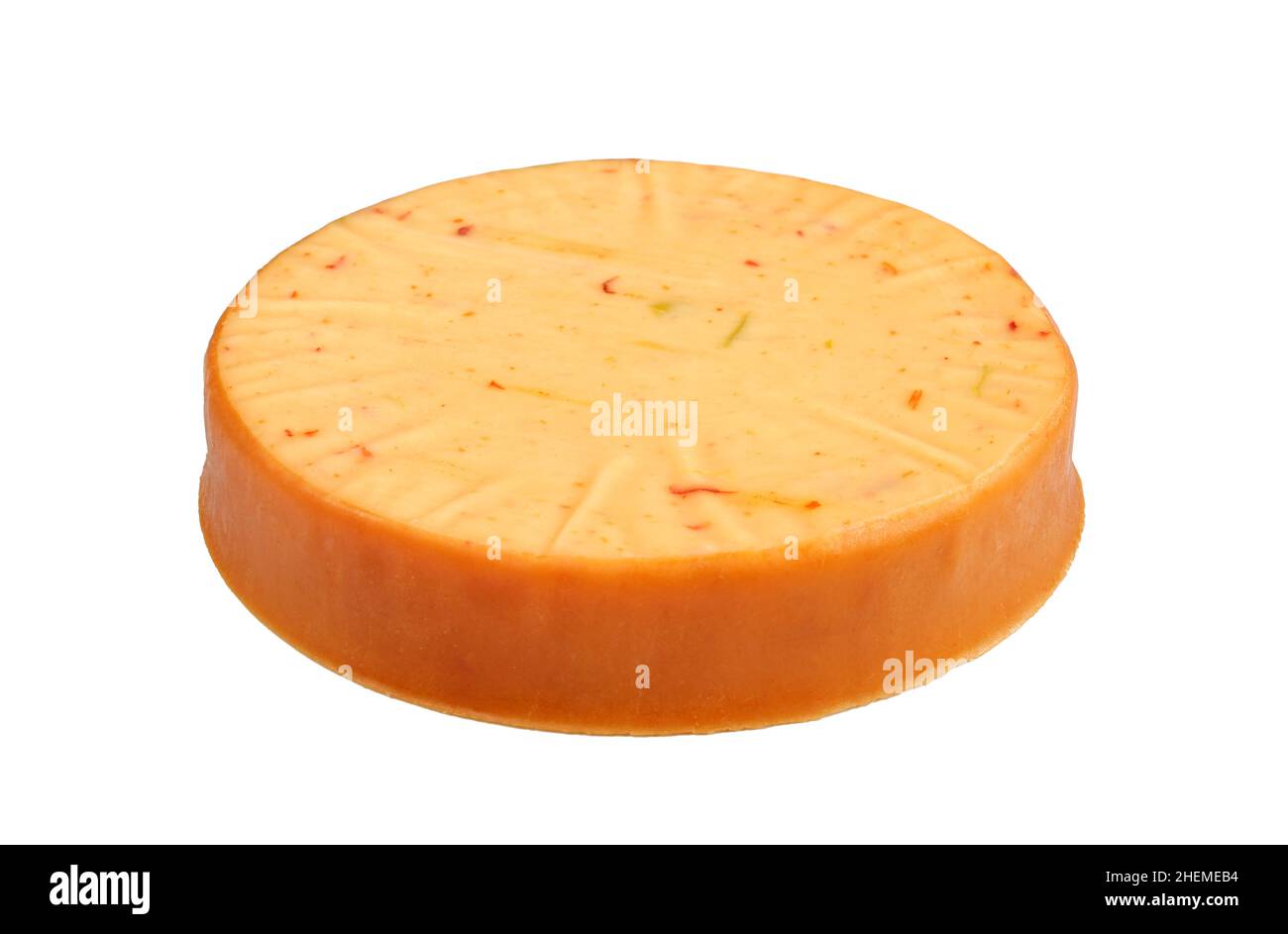 Round shape cheese with chili pepper flavor Stock Photo - Alamy