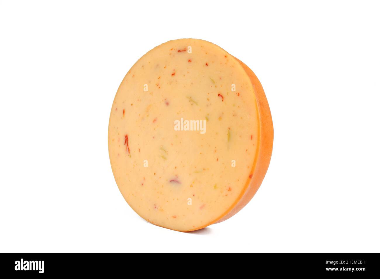 Round shape cheese with chili pepper flavor Stock Photo - Alamy