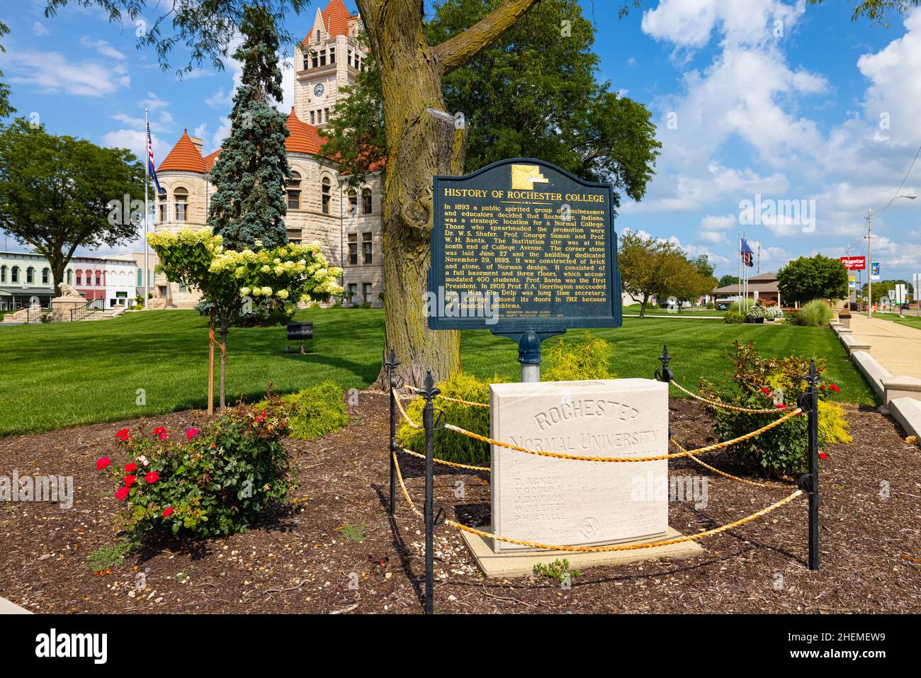 Rochester, Indiana, USA - August 22, 2021: Plaque tells the history of ...