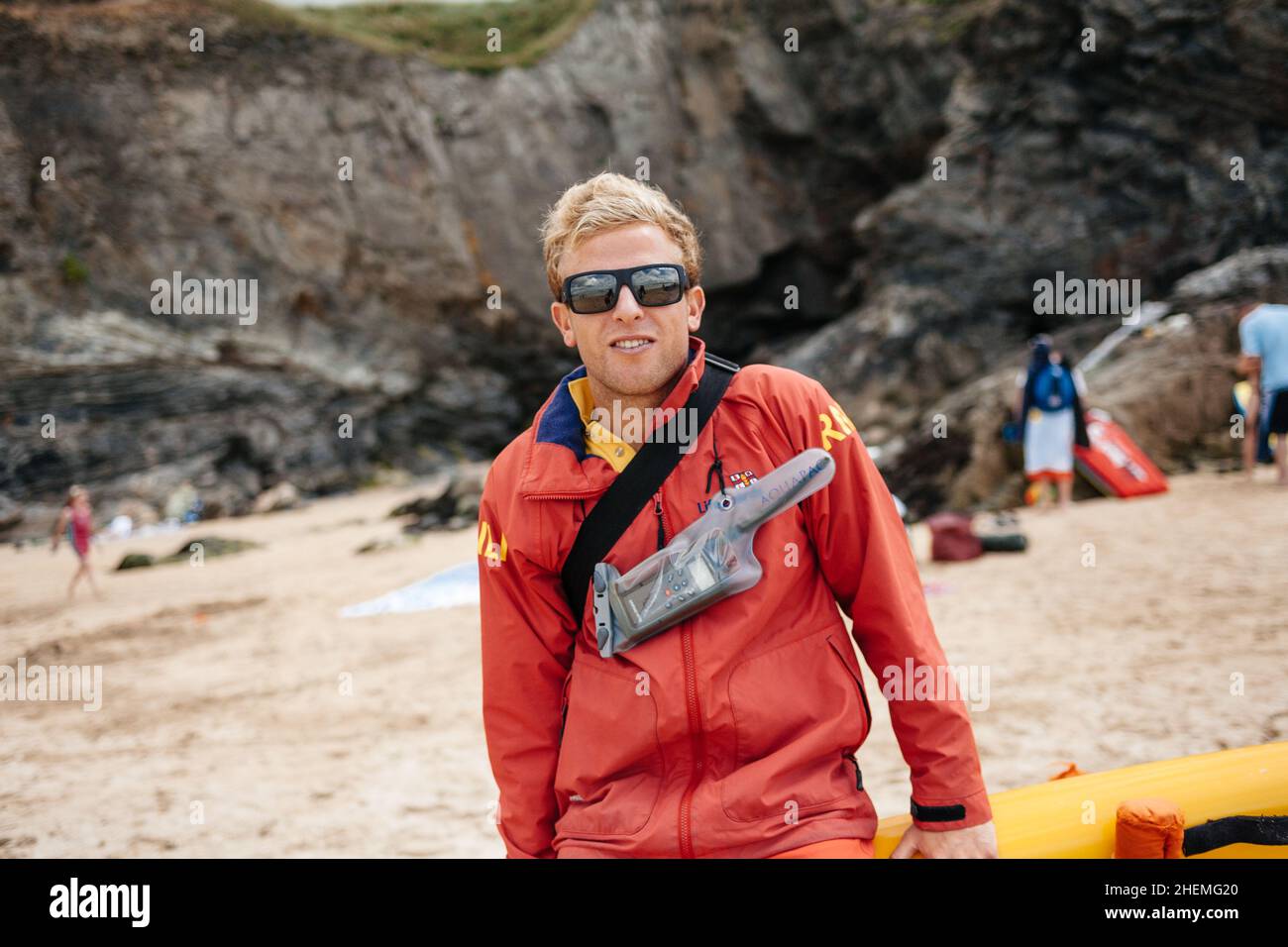 Australian RNLI Lifeguard keeping a watch over Gwithian beach in ...