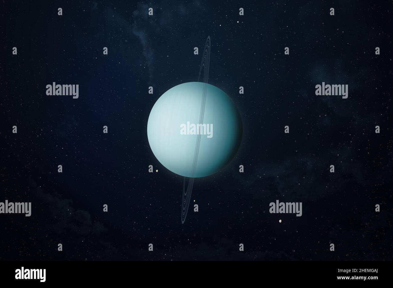Planet Uranus. Uranus and thirteen rings, five main satellites are ...