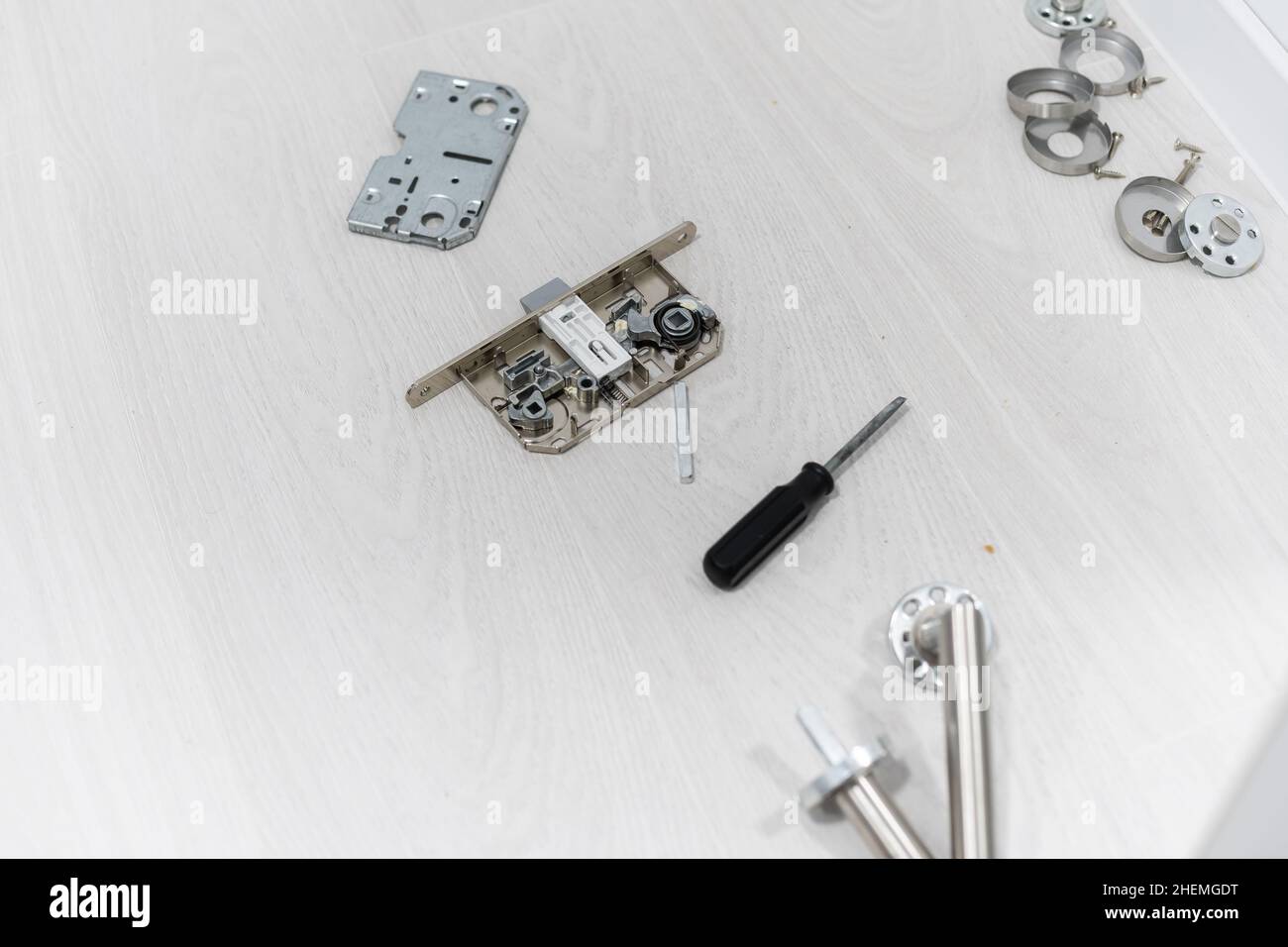 door lock repair. Assembly of aluminium door lock for adjustment or ...
