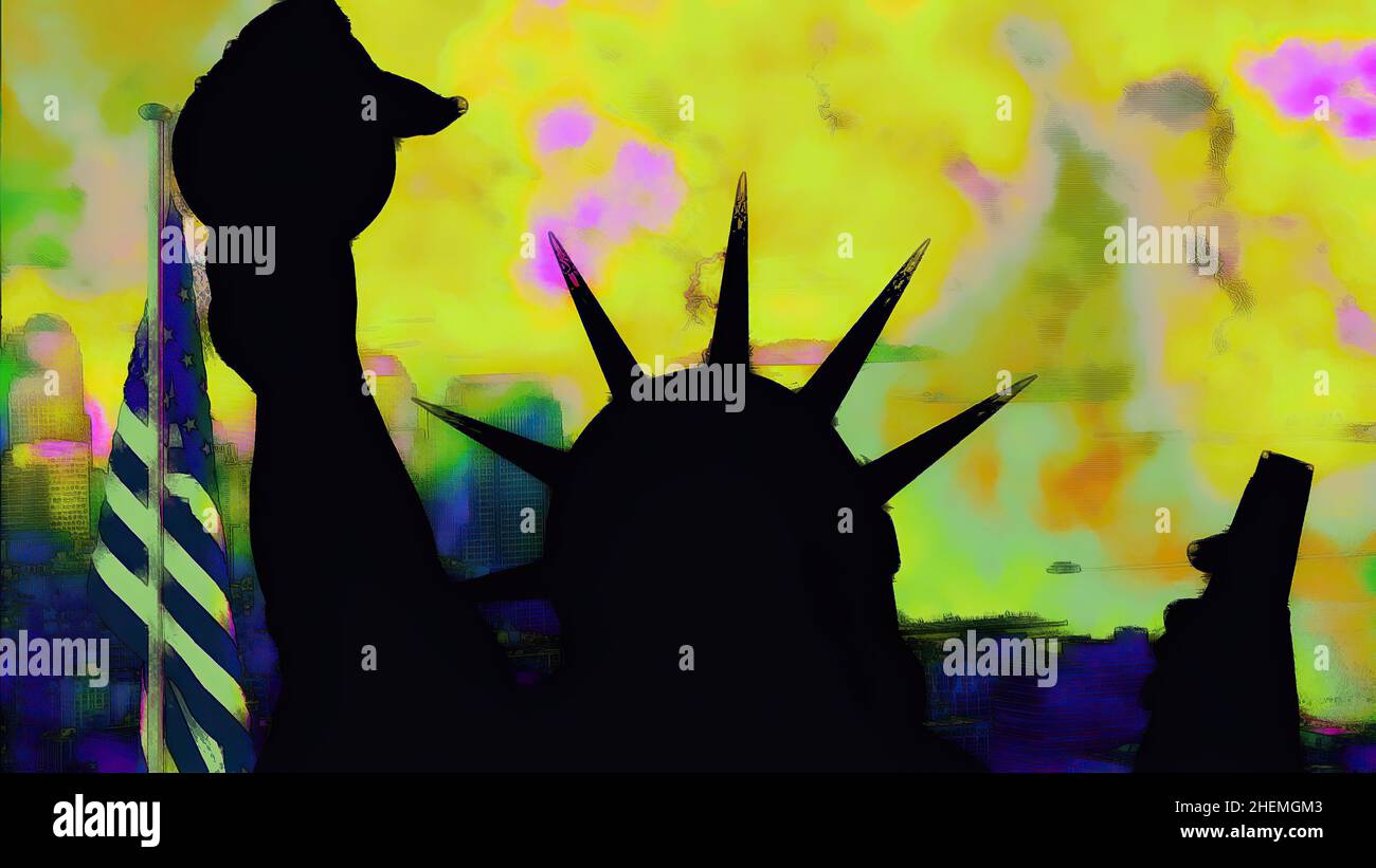 New York Statue of Liberty in a Pop Art Style Layout Stock Photo - Alamy