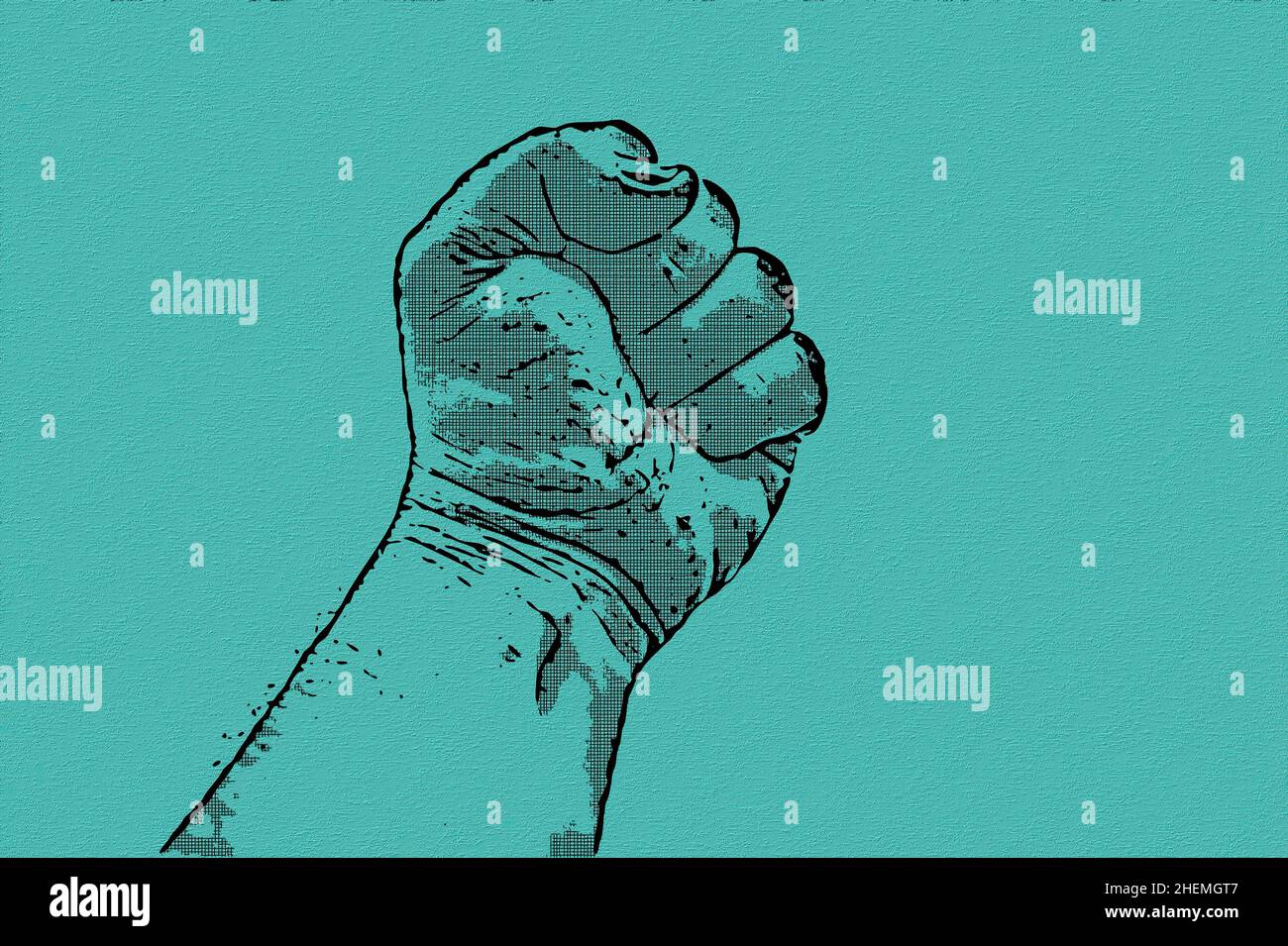A clenched fist held high in protest hand draw Stock Photo - Alamy