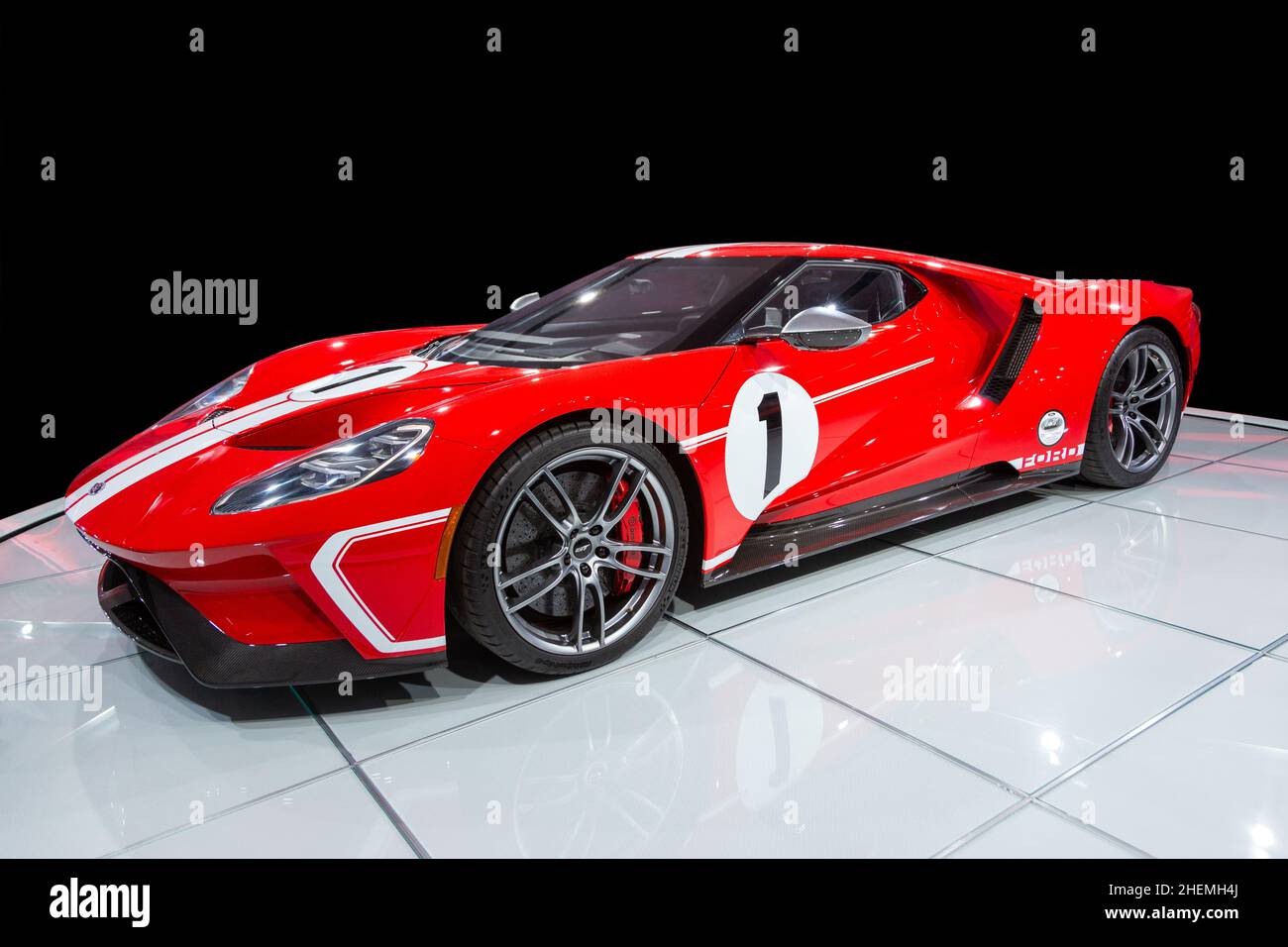 A Dan Gurney Ford GT tribute car on display at the 2018 North American ...