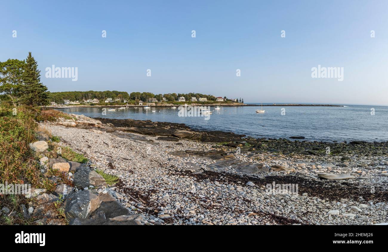 scenic empty coast with boats and wooden houses in Bristol Stock Photo ...