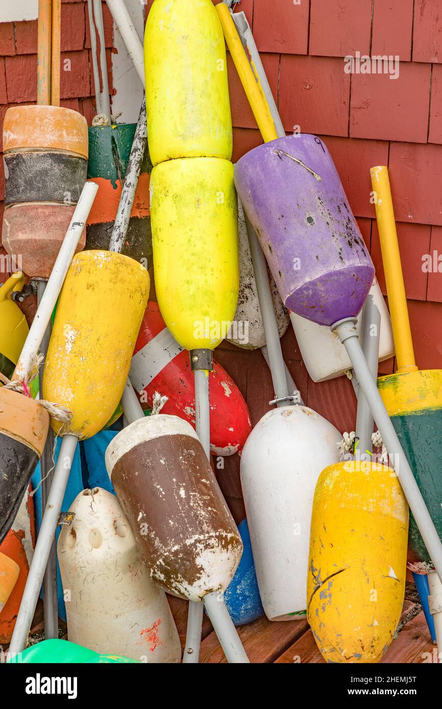 background of old used boat fender in different colors Stock Photo - Alamy