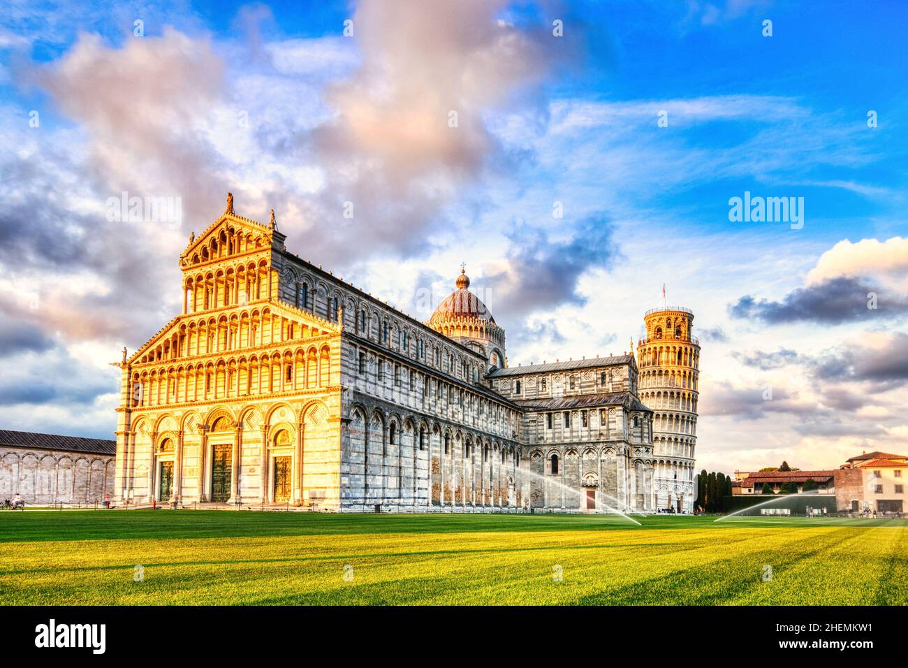 Pisa Leaning Tower Torre di Pisa and the Cathedral Duomo di Pisa at ...