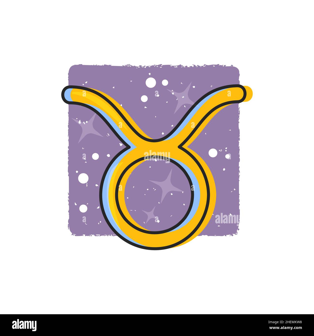 Taurus - Zodiac signs. Cartoon symbol on purple background. Taurus ...