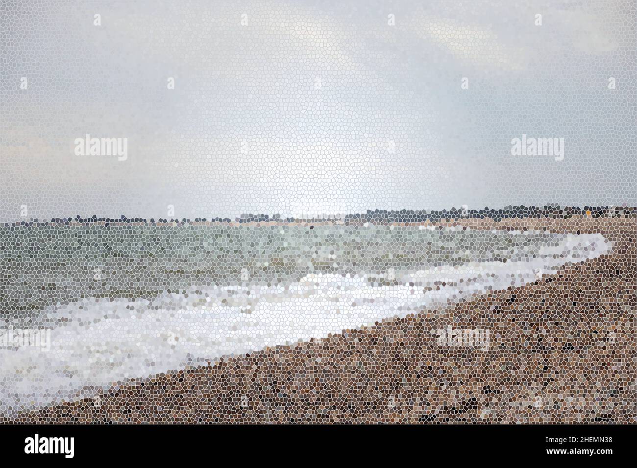 Abstract impression of waves breaking on the shingle beach of Aldwick ...
