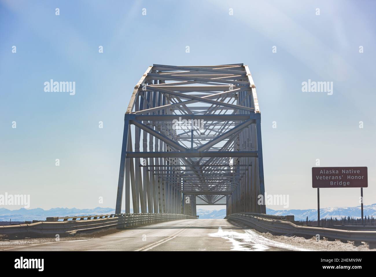 Sunny view of the Alaska Native Veterans Honor Bridge at Fairbanks ...