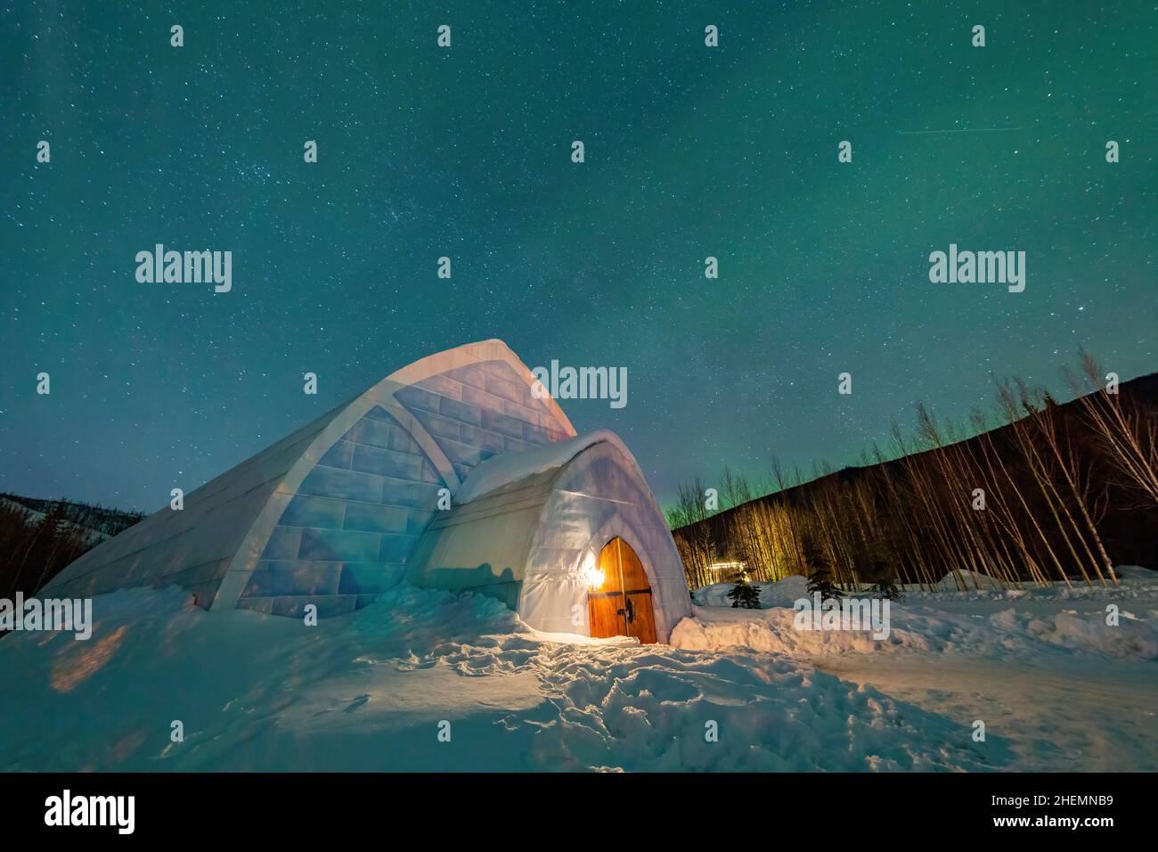Night starry view of a ice dome in Chena Hot Springs Resort at ...